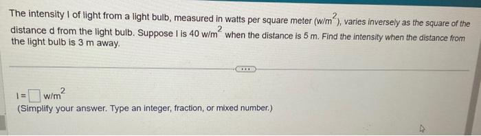 Solved The intensity I of light from a light bulb, measured | Chegg.com