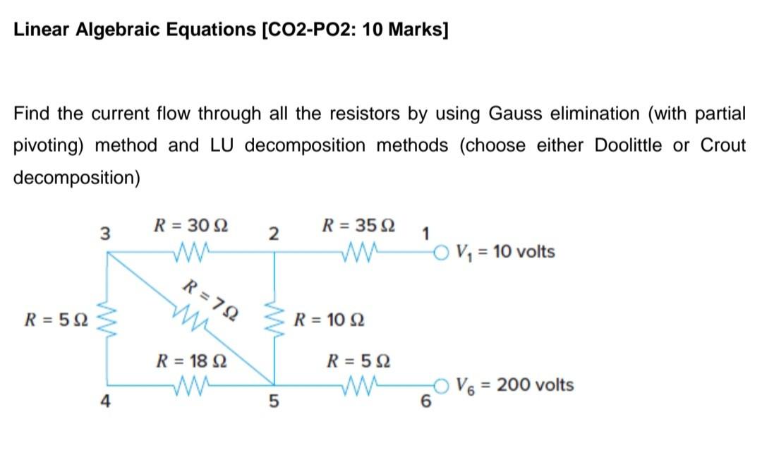 Solved Linear Algebraic Equations [CO2-PO2: 10 Marks] Find | Chegg.com