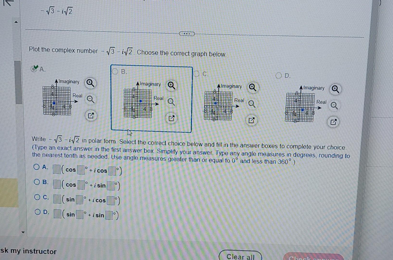 Solved −3−i2 Plot the complex number −3−i2. Choose the | Chegg.com