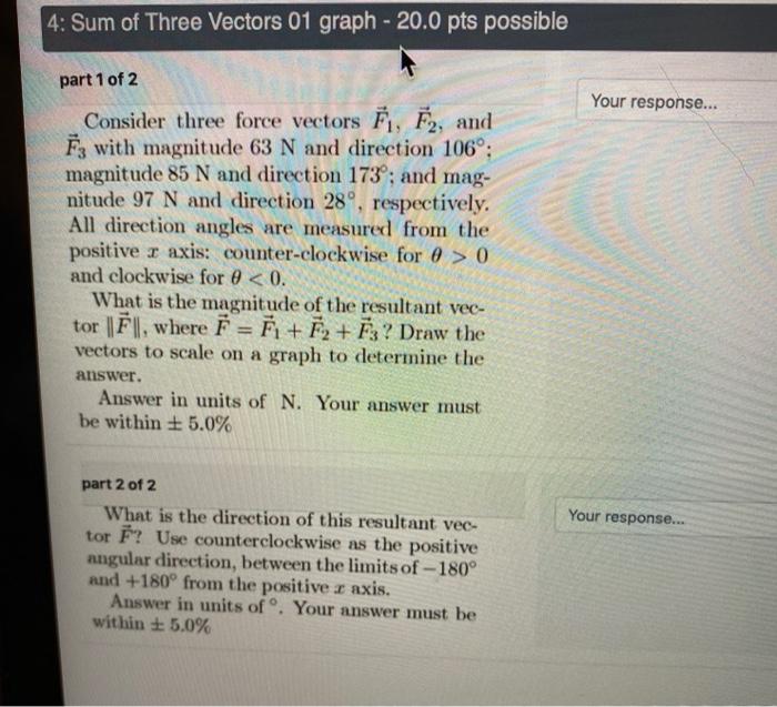 Solved 4: Sum of Three Vectors 01 graph - 20.0 pts possible | Chegg.com