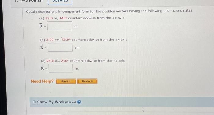 Solved Obtain expressions in component form for the position | Chegg.com