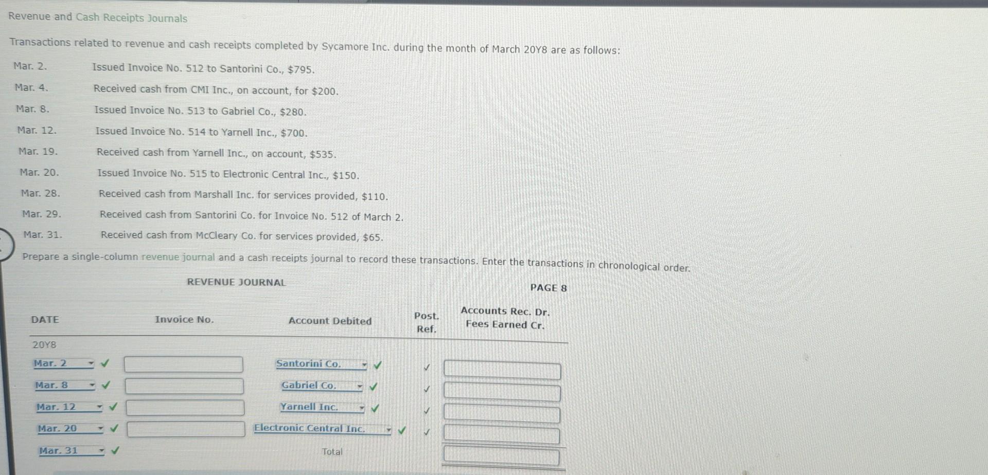 Solved Revenue and Cash Receipts Journals Transactions | Chegg.com