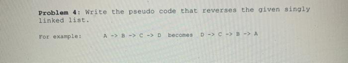 Solved Problem 4: Write the pseudo code that reverses the | Chegg.com