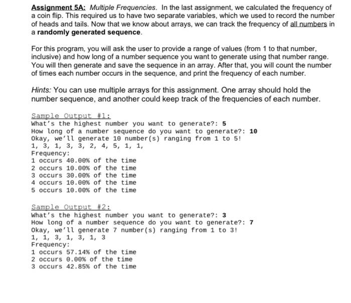 Solved Assignment 5A: Multiple Frequencies. In the last | Chegg.com