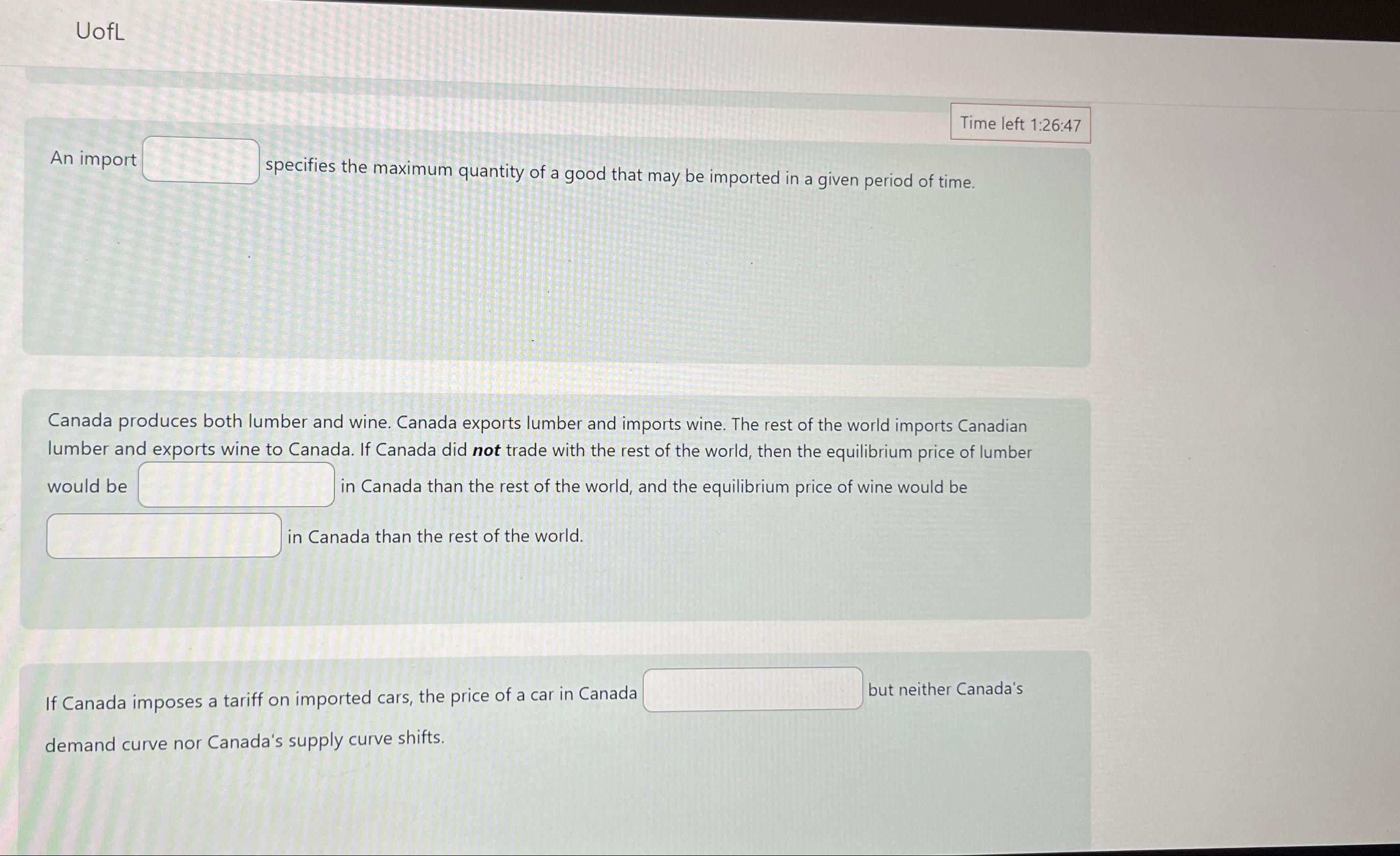 Solved UofLTime left 1:26:47An import specifies the maximum | Chegg.com