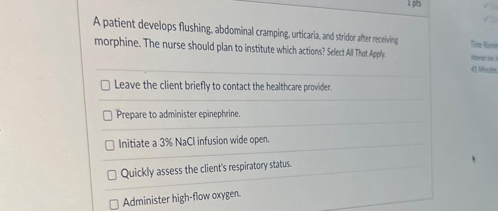 Solved A patient develops flushing, abdominal cramping, | Chegg.com