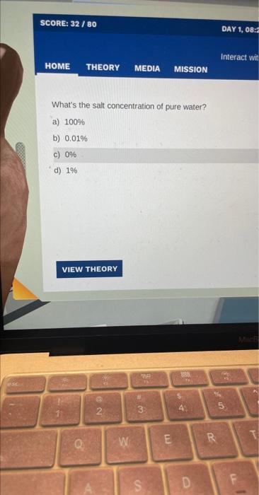 Solved What's the sait concentration of pure water? a) 100% | Chegg.com