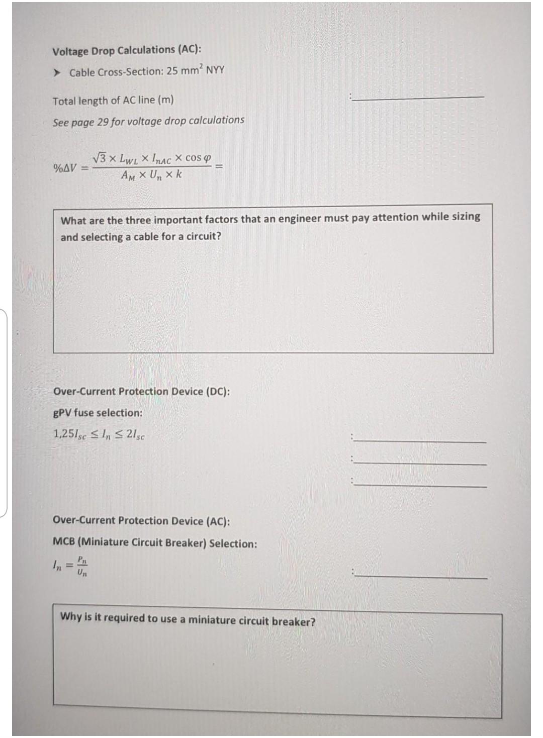 Solved Voltage Drop Calculations (AC): > Cable | Chegg.com