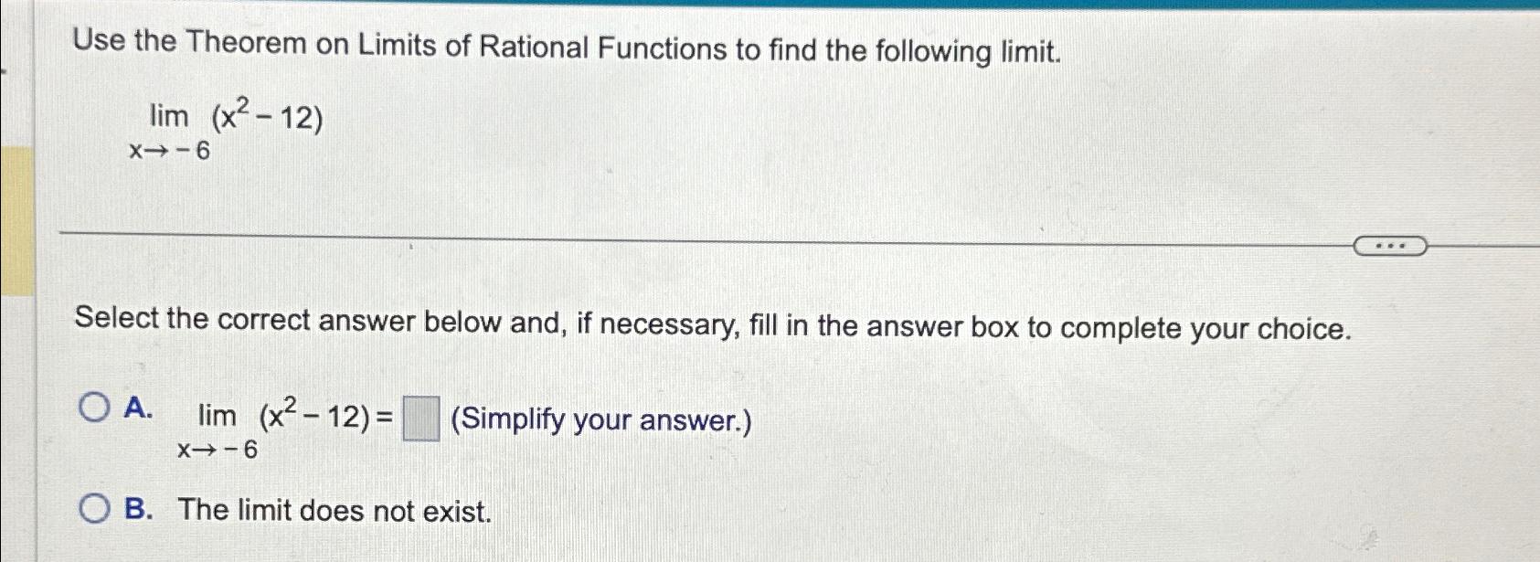 Solved Use the Theorem on Limits of Rational Functions to | Chegg.com