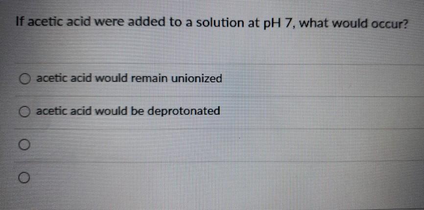 Solved If acetic acid were added to a solution at pH 7, what | Chegg.com