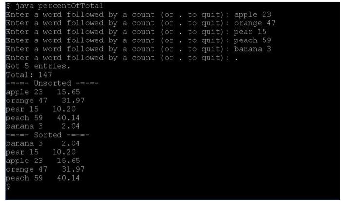 Solved Create a public class named percentofTotal. Declare a | Chegg.com