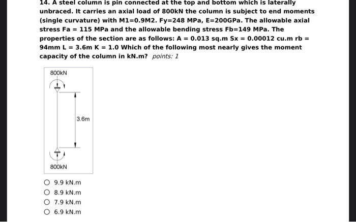 Solved 14. A steel column is pin connected at the top and | Chegg.com