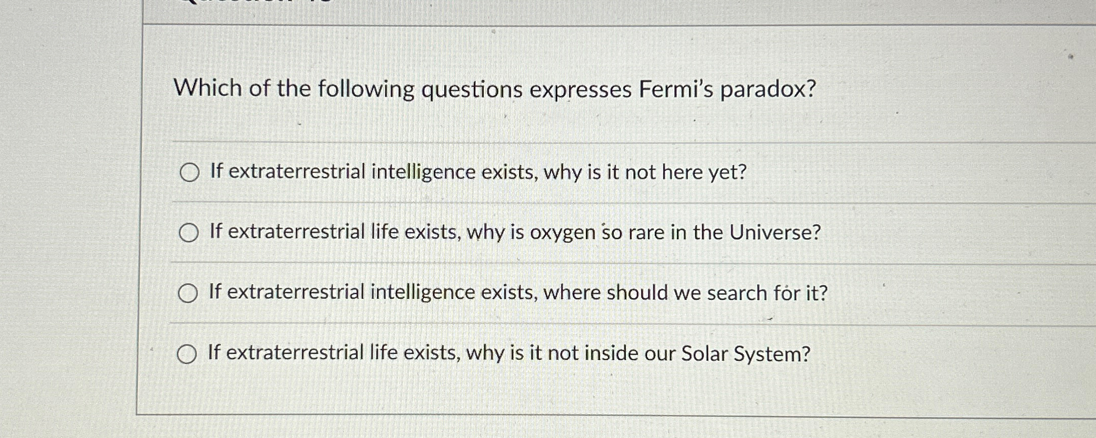 Solved Which of the following questions expresses Fermi's | Chegg.com