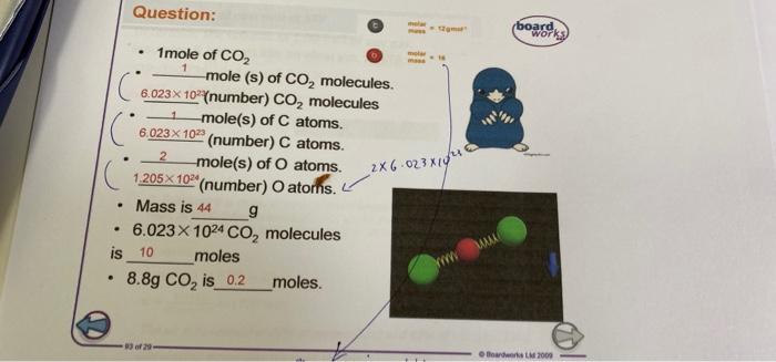 Solved Question: board works 1 2 1mole of CO2 -mole (s) of | Chegg.com