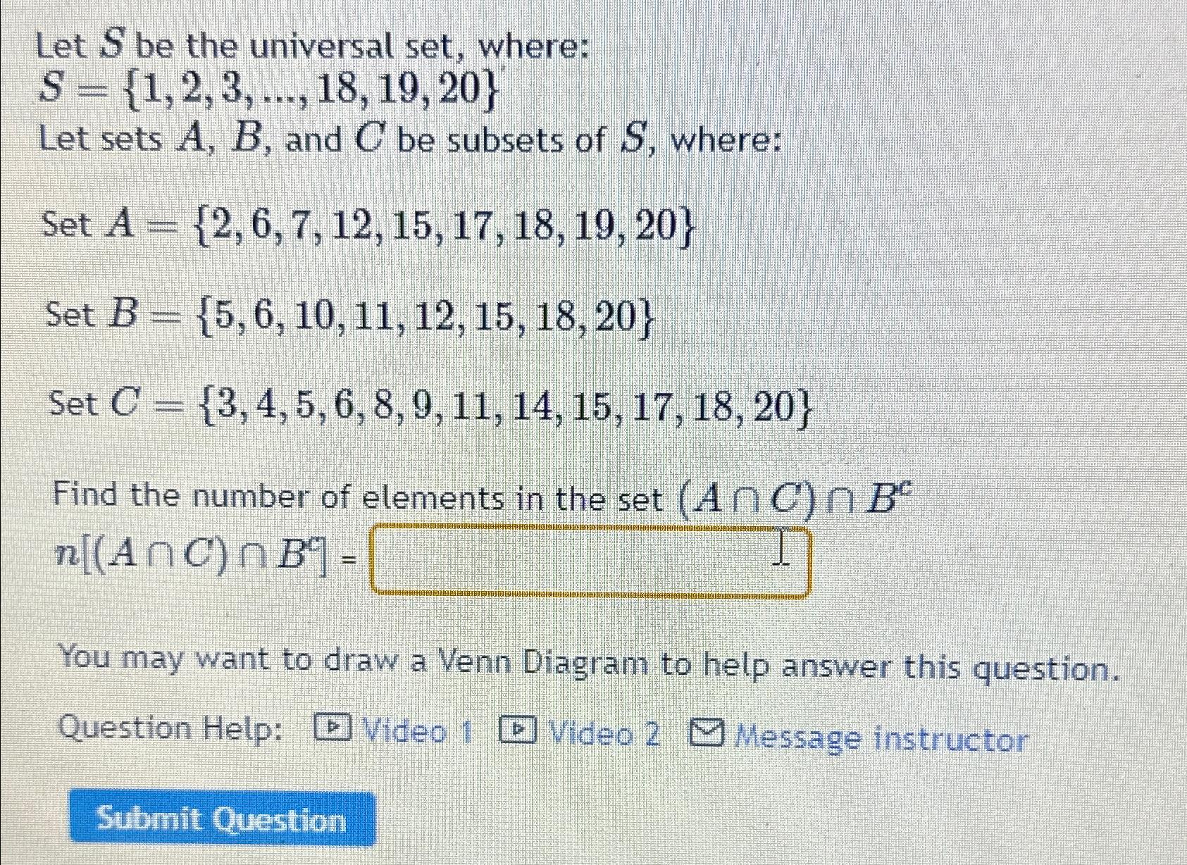 Solved Let S ﻿be the universal set, | Chegg.com