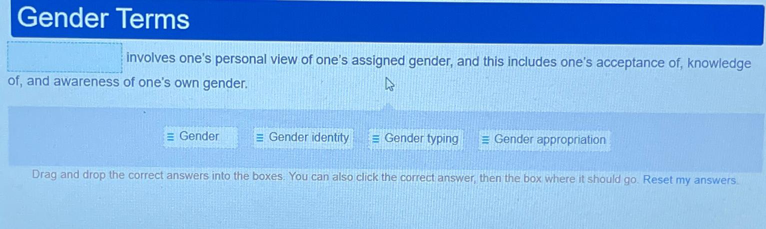 Solved Gender Termsinvolves one's personal view of one's | Chegg.com
