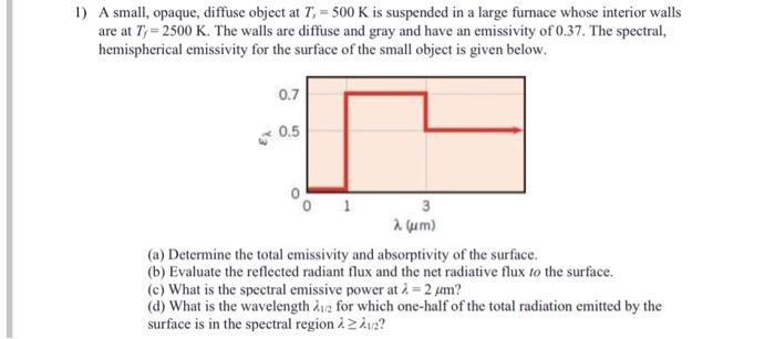 Solved 1) A small, opaque, diffuse object at T, = 500 K is | Chegg.com