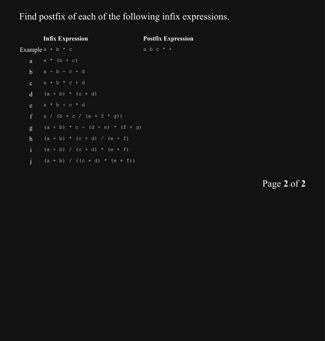 Solved Find postfix of each of the following infix | Chegg.com