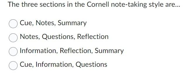 Solved The three sections in the Cornell note-taking style | Chegg.com
