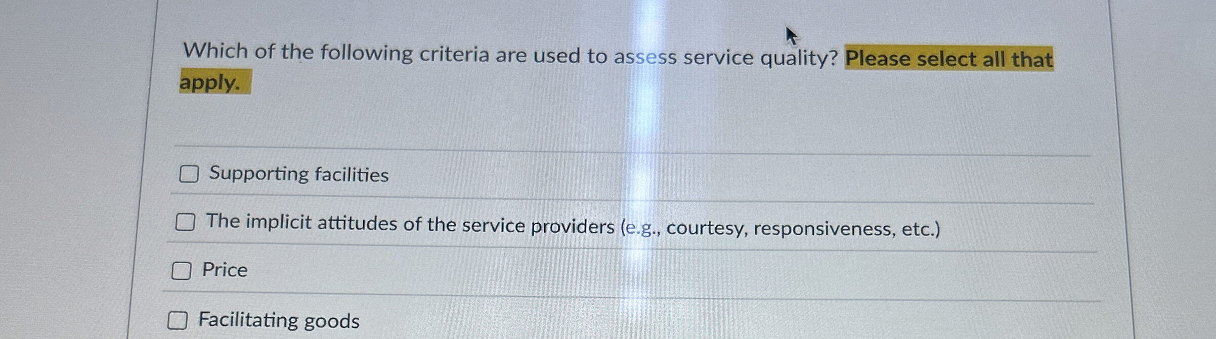 Solved Which of the following criteria are used to assess | Chegg.com