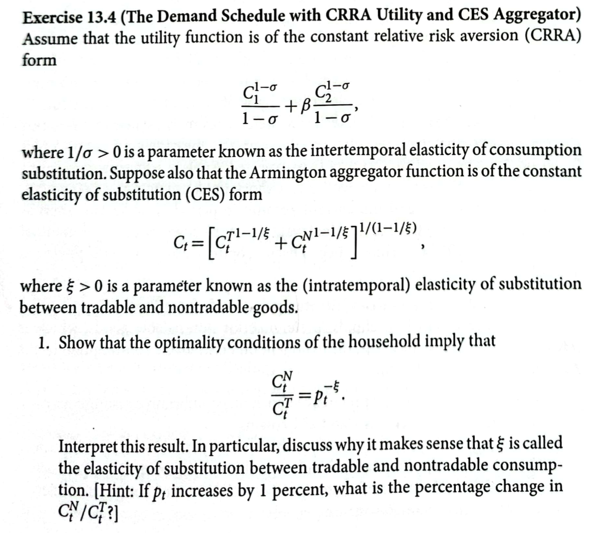 Solved Exercise 13.4 (The Demand Schedule with CRRA Utility | Chegg.com