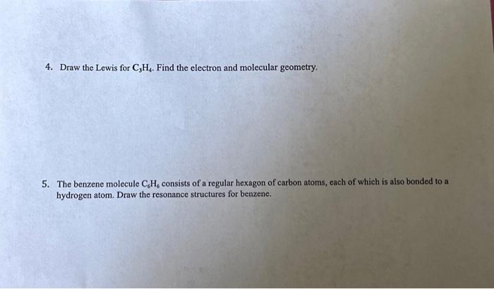 Solved 4. Draw the Lewis for C3H4. Find the electron and | Chegg.com