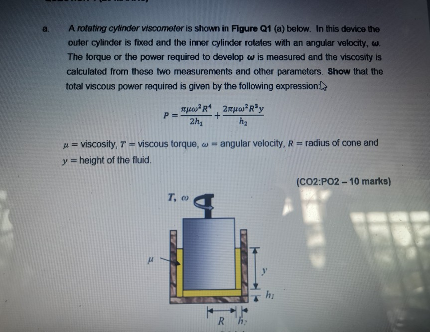 Solved a A rotating cylinder viscometer is shown in Figure | Chegg.com