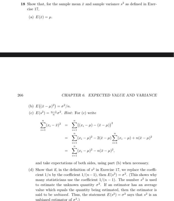 Solved 18 Show that, for the sample mean x^ and sample | Chegg.com
