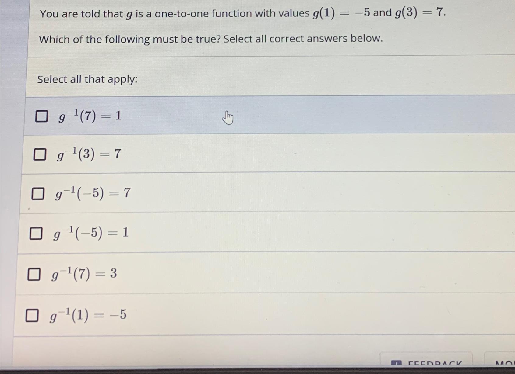 Solved You are told that g ﻿is a one-to-one function with | Chegg.com