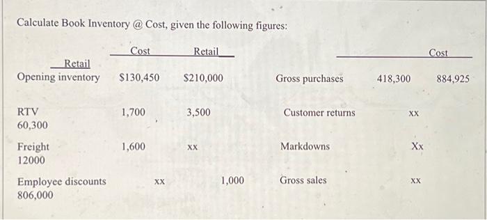 Solved Calculate Book Inventory @ Cost, given the following | Chegg.com