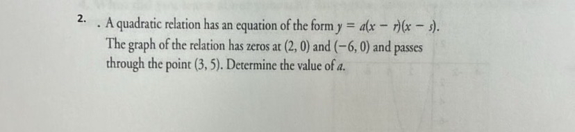 Solved A quadratic relation has an equation of the form | Chegg.com