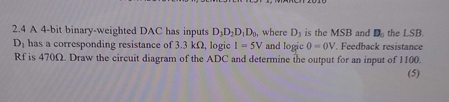 Solved 2.4 A 4-bit binary-weighted DAC has inputs D3D2D1D0, | Chegg.com