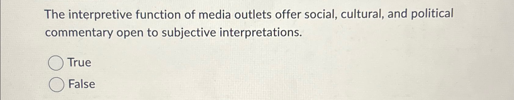 Solved The interpretive function of media outlets offer | Chegg.com
