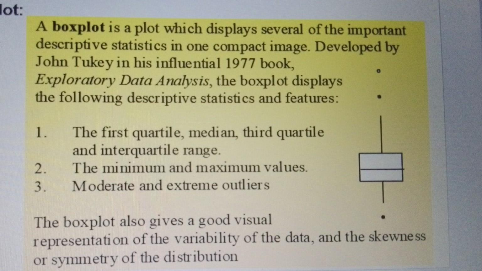 A boxplot is a plot which displays several of the | Chegg.com