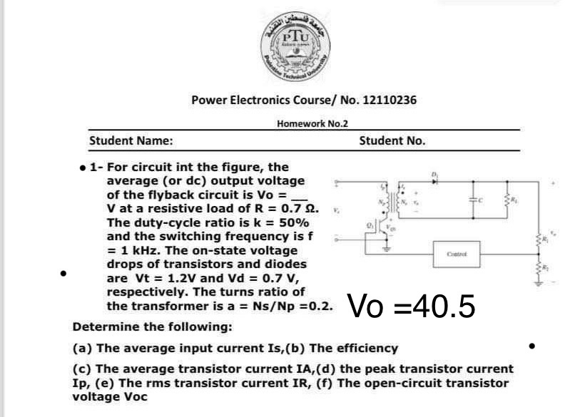 Solved Power Electronics Course1- ﻿For circuit int the | Chegg.com