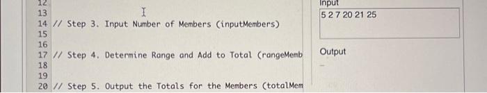 Solved // Define Variables integer array(4) rangeMembers | Chegg.com