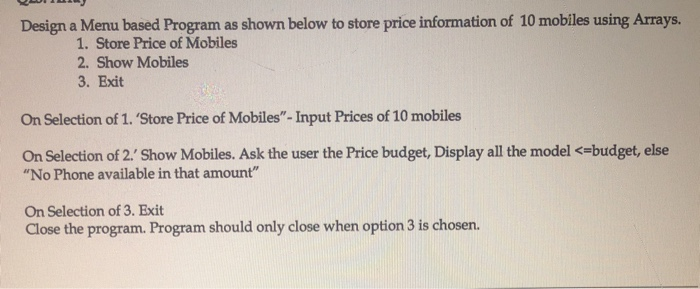 Solved Design a Menu based Program as shown below to store | Chegg.com