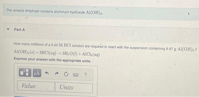 Solved The antacid Amphojel contains aluminum hydroxide | Chegg.com