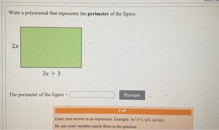 Solved Write a polynomial that represents the perimeter of | Chegg.com