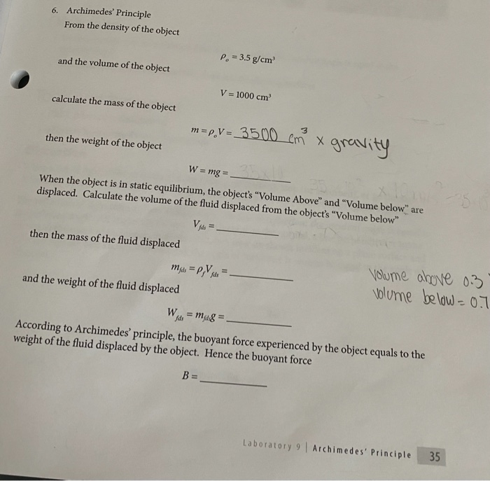 Solved 6. Archimedes Principle From the density of the | Chegg.com