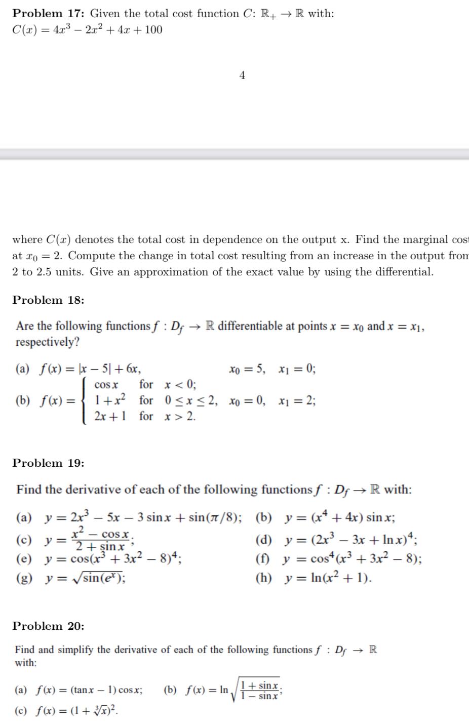 Solved Problem 17: Given the total cost function C:R+→R | Chegg.com
