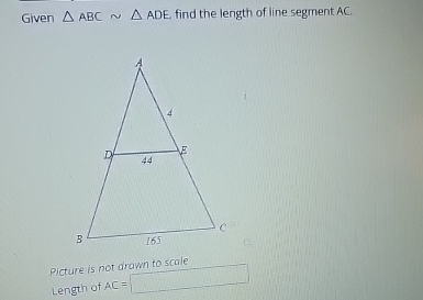 Solved Given //ABC∼?/ADE, find the length of line segment | Chegg.com
