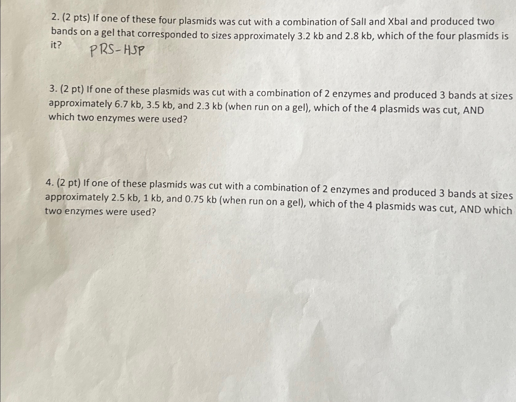 Solved (2 ﻿pts) ﻿If one of these four plasmids was cut with | Chegg.com