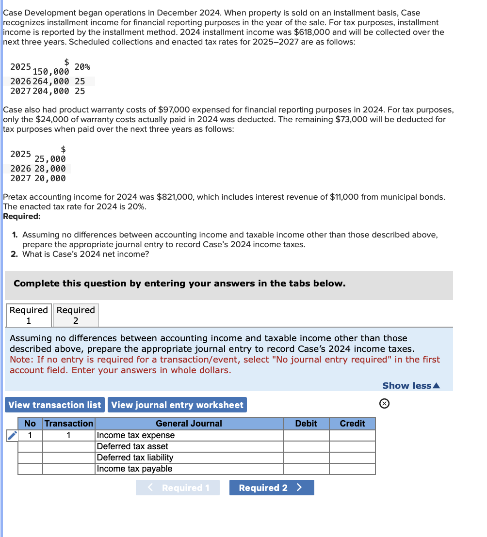 Solved Case Development began operations in December 2024. | Chegg.com
