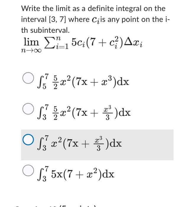 Solved Write the limit as a definite integral on the | Chegg.com
