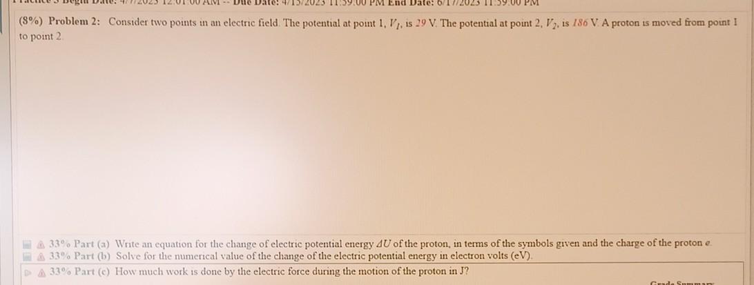 Solved (8%) Problem 2: Consider two points un an electric | Chegg.com