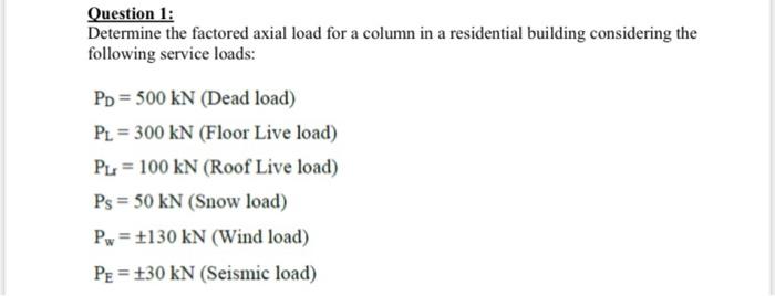 Solved Question 1: Determine the factored axial load for a | Chegg.com