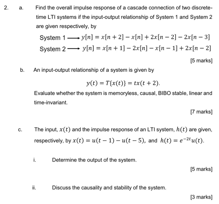 Solved 2. a. Find the overall impulse response of a cascade | Chegg.com