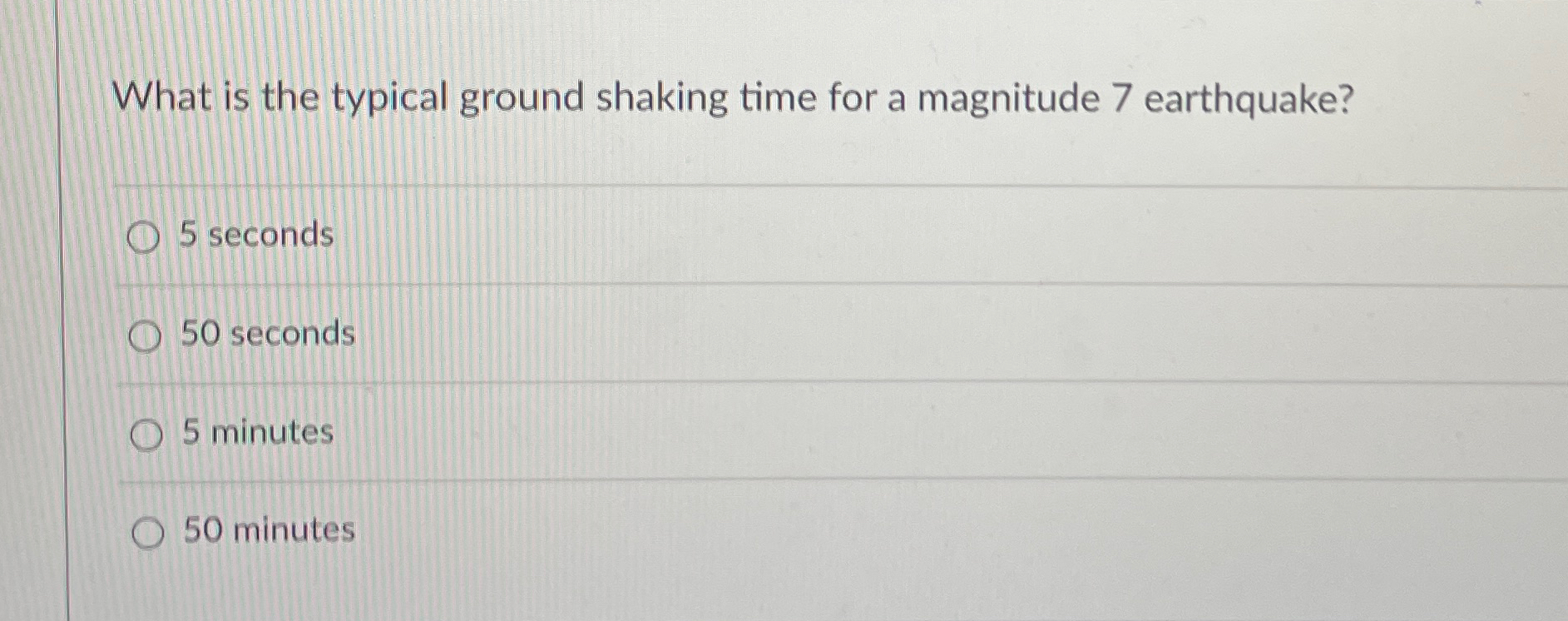 Solved What is the typical ground shaking time for a | Chegg.com