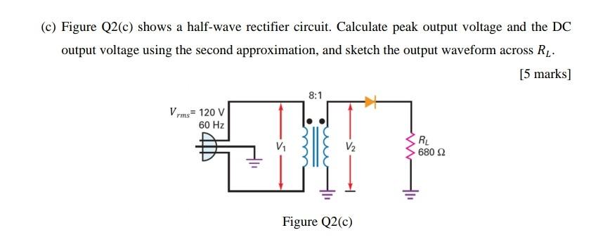 Solved (c) Figure Q2(c) shows a half-wave rectifier circuit. | Chegg.com